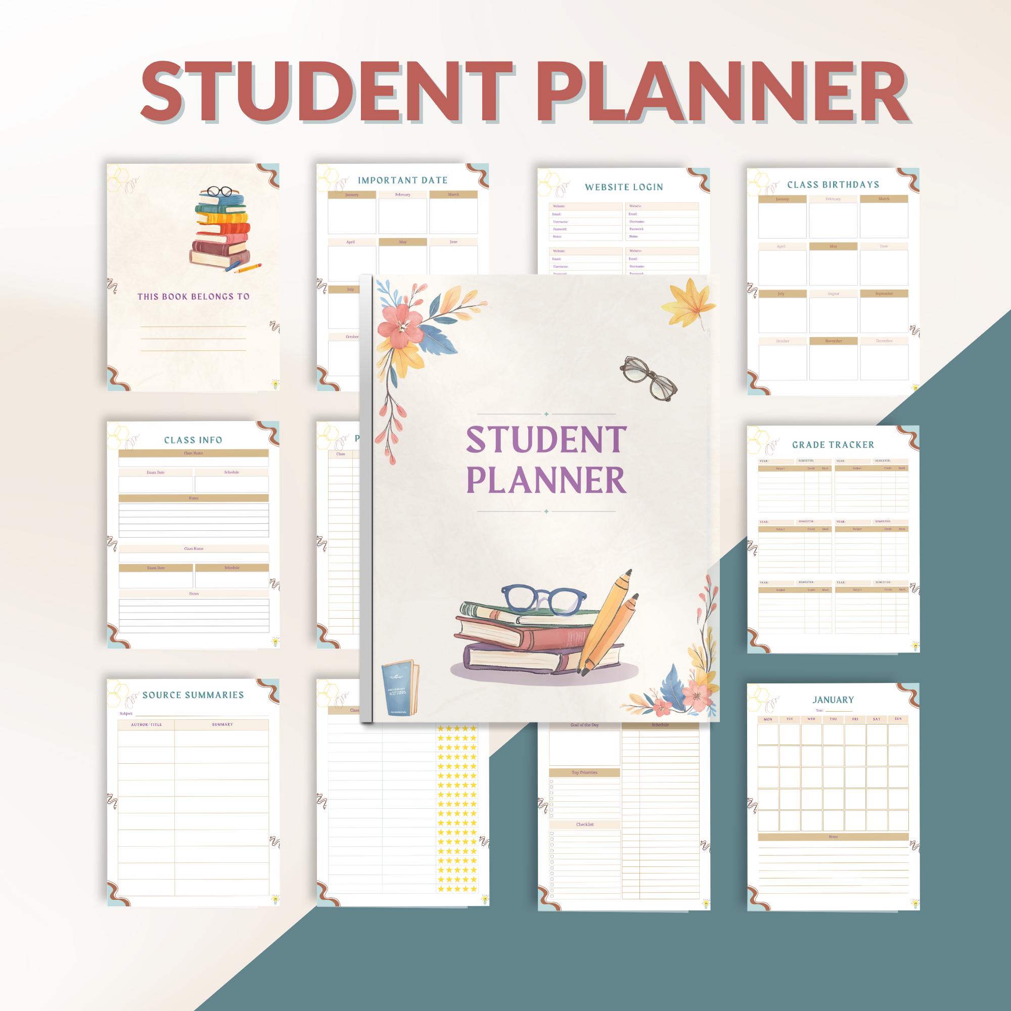 Student Planner Printable | Academic Organizer, Homework Tracker ...
