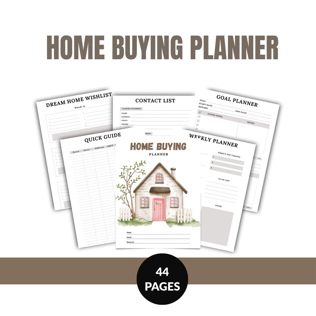 Home Buying Planner Printable: Mortgage, Budget, Moving Checklist (44 ...