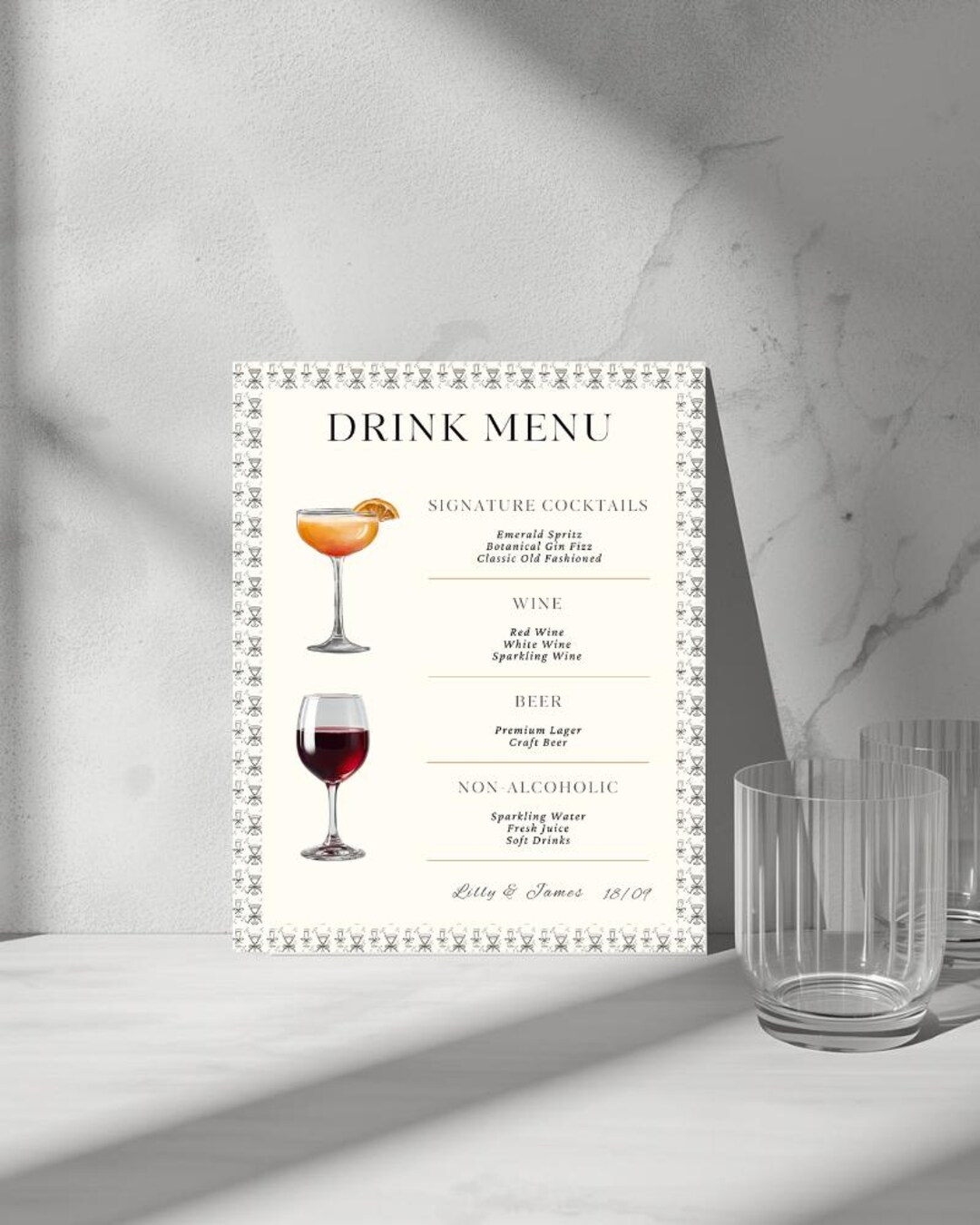 Editable Wedding Bar Menu | Classic Illustrated Printable Menu - Etsy