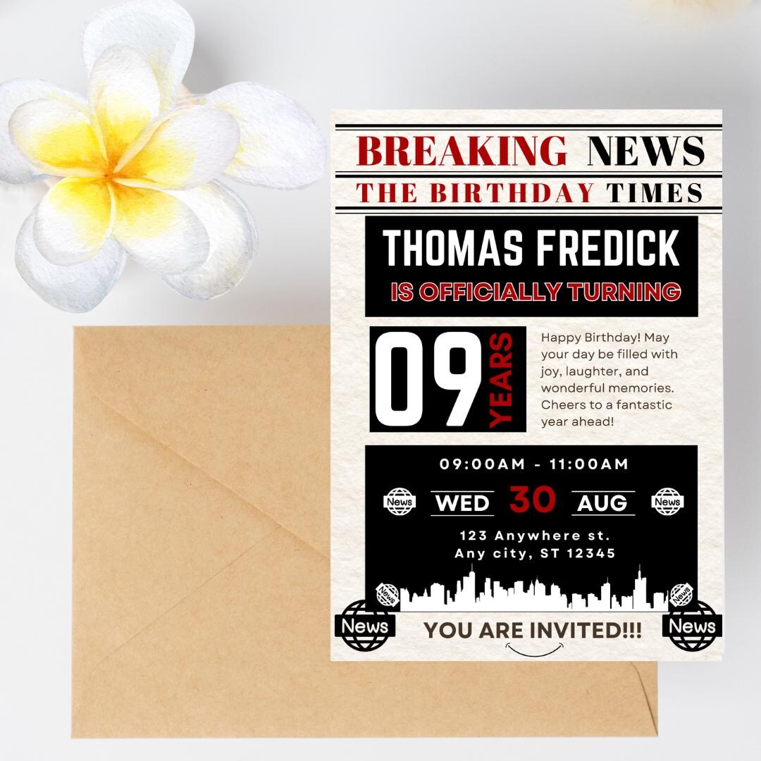 Breaking News Birthday Invitation, Newspaper Theme (digital Template ...