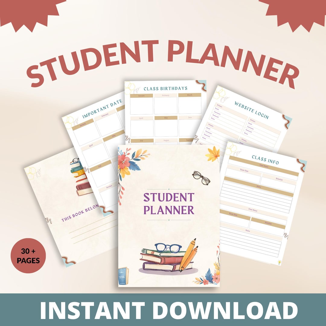 Student Planner Printable | Academic Organizer, Homework Tracker ...
