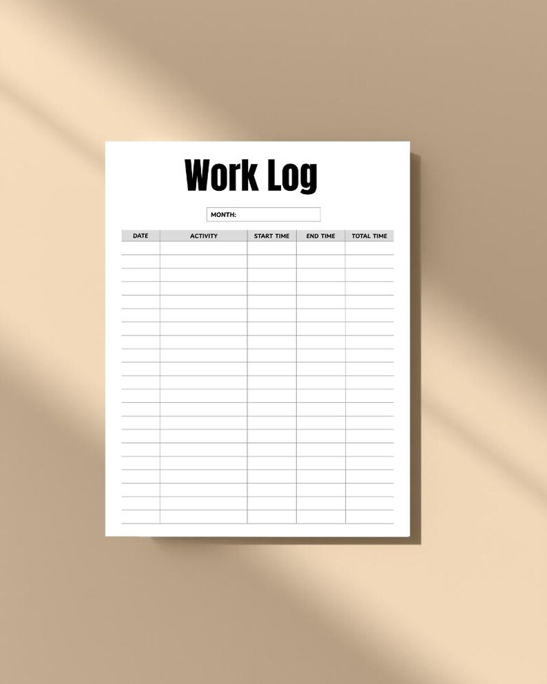 Editable Work Log Template | Printable Daily Time Tracker (canva PDF ...