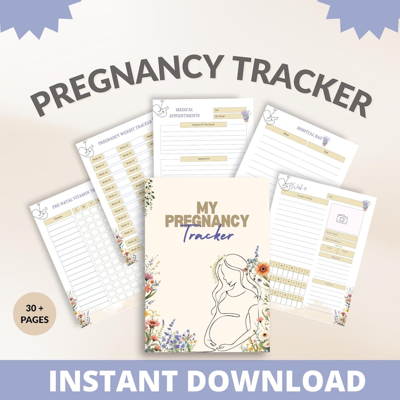 Pregnancy Tracker Printable: 30+ Page Maternity Journal (PDF Instant ...