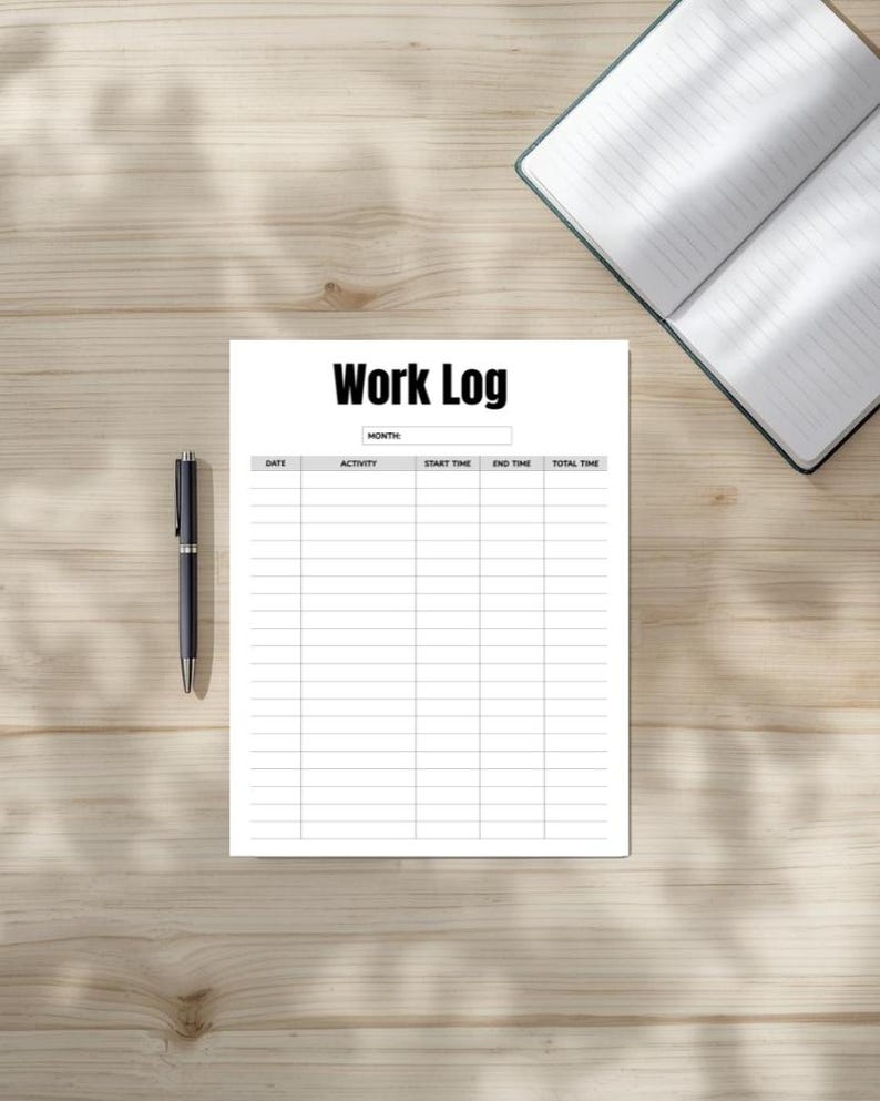 Editable Work Log Template | Printable Daily Time Tracker (canva PDF ...