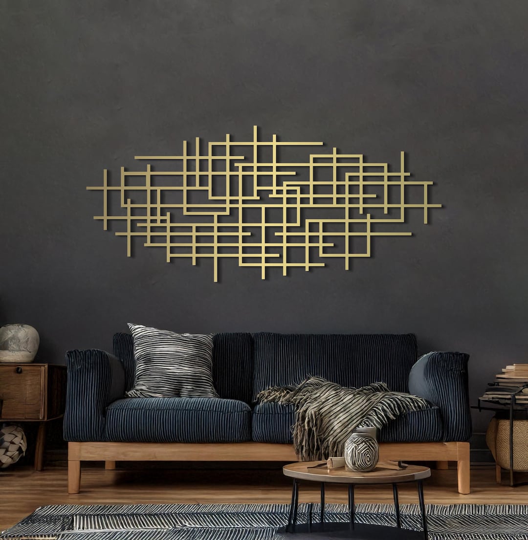 Geometric Metal Wall Art, Modern Gold Line Sculpture, Large Abstract ...
