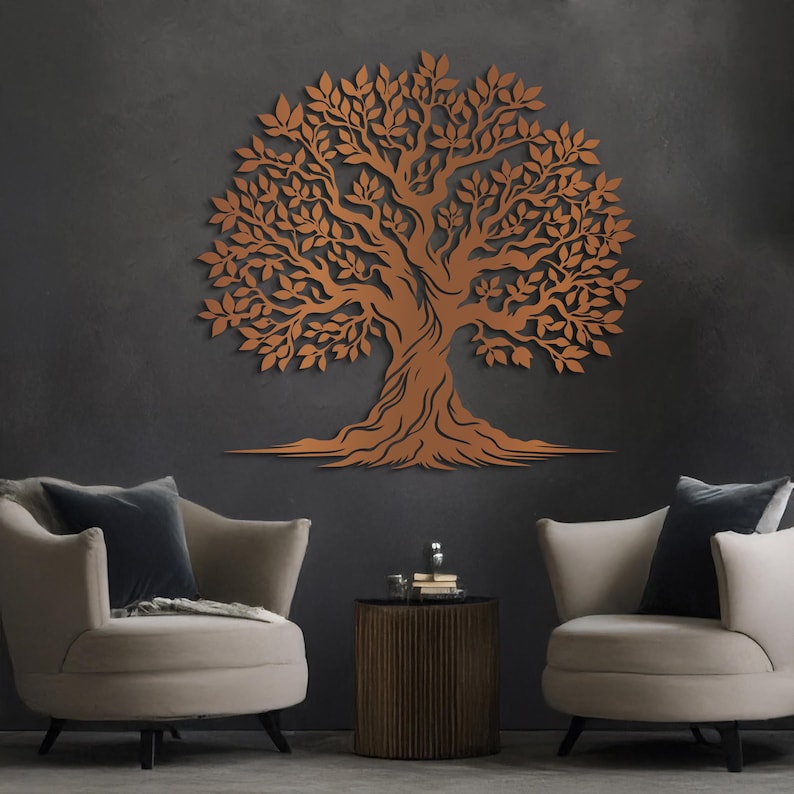 Abstract Metal Tree Wall Art, Modern Nature Sculpture, Large Steel Wall ...