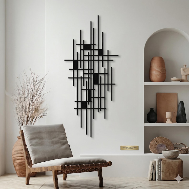 Large Modern Metal Wall Art, Mid Century Geometric Wall Decor, Abstract ...