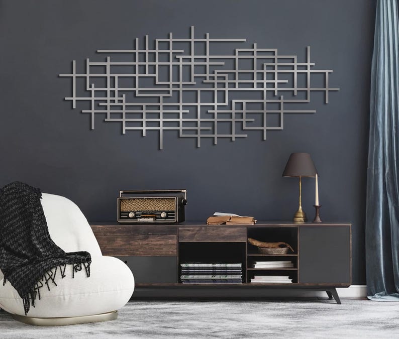 Geometric Metal Wall Art, Modern Gold Line Sculpture, Large Abstract ...