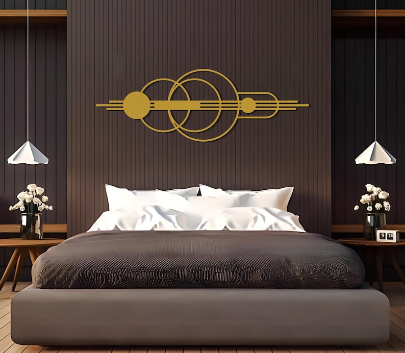 Large Horizontal Metal Wall Art, Mid Century Modern Circles, Luxury ...