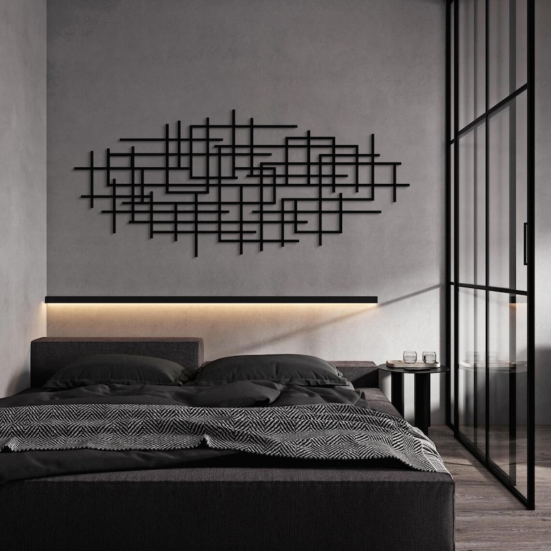 Geometric Metal Wall Art, Modern Gold Line Sculpture, Large Abstract ...