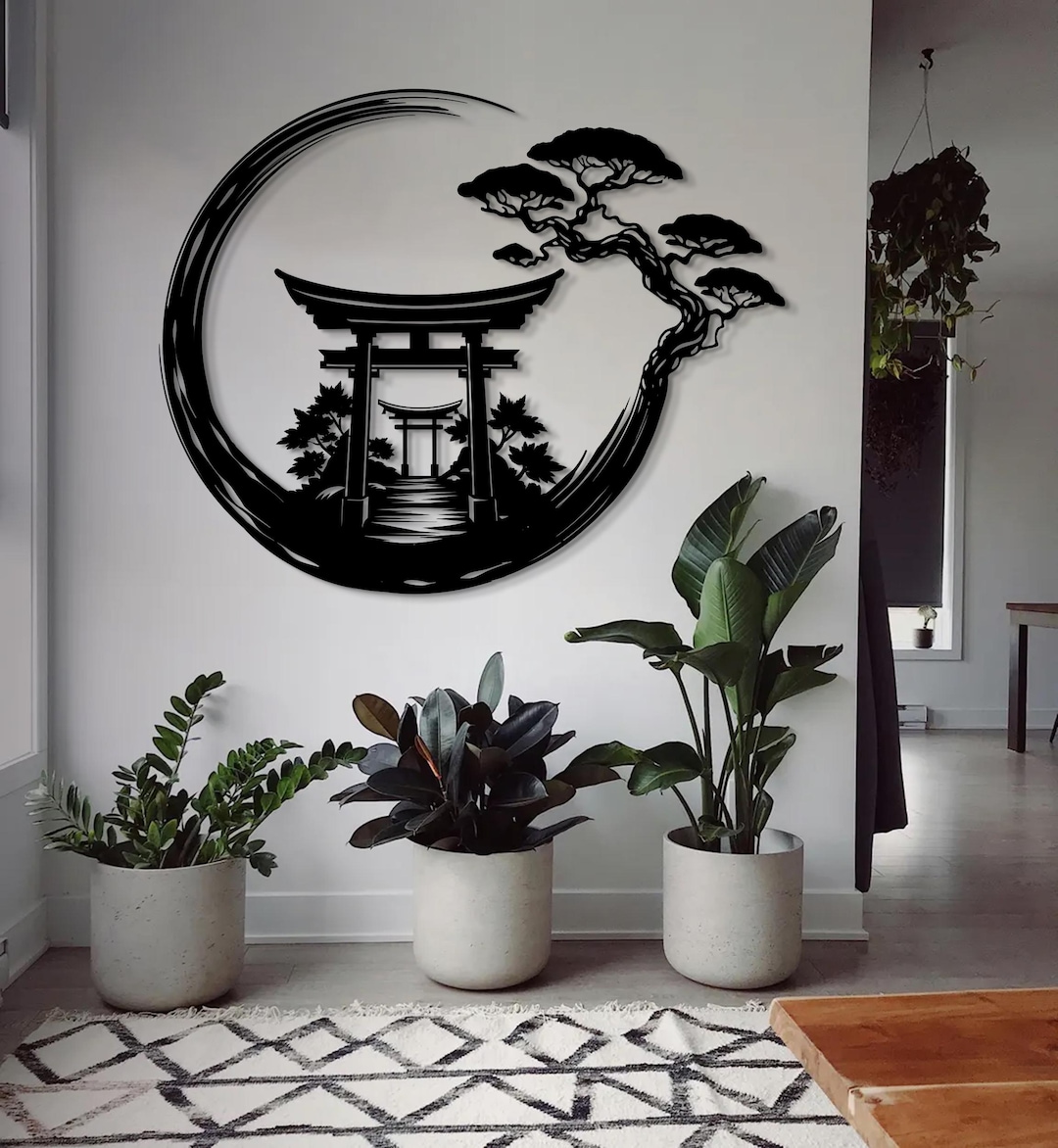 Japanese Torii Gate Metal Wall Art, Zen Spiritual Gate Sculpture ...
