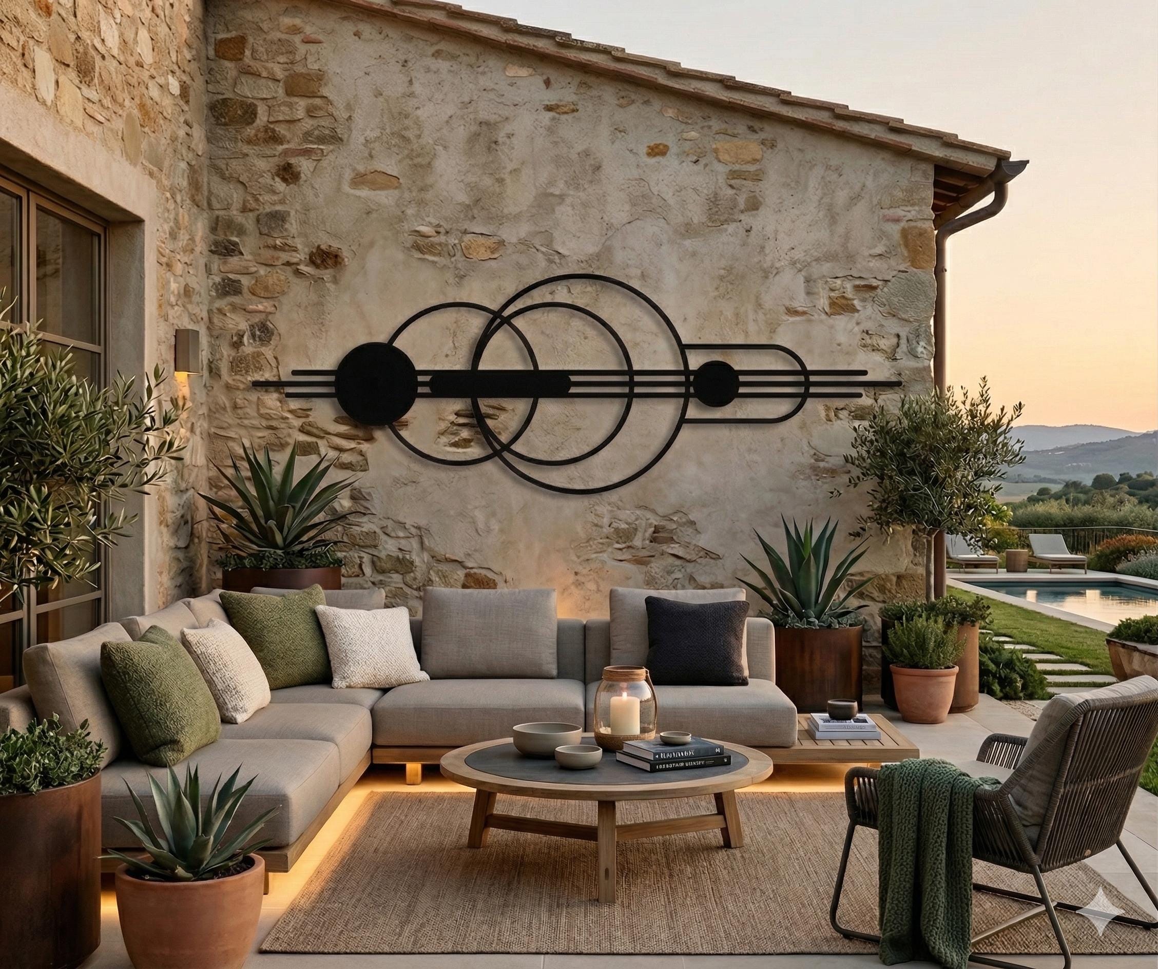 Large Horizontal Metal Wall Art, Mid Century Modern Circles, Luxury ...