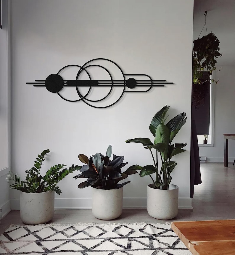 Large Horizontal Metal Wall Art, Mid Century Modern Circles, Luxury ...