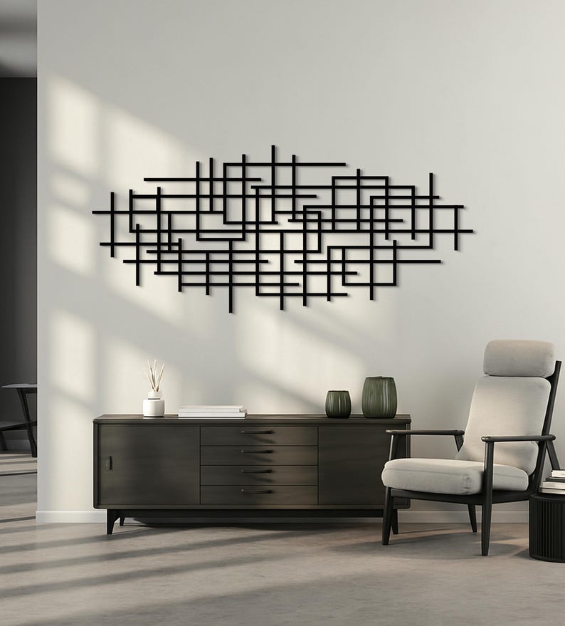 Geometric Metal Wall Art, Modern Gold Line Sculpture, Large Abstract ...