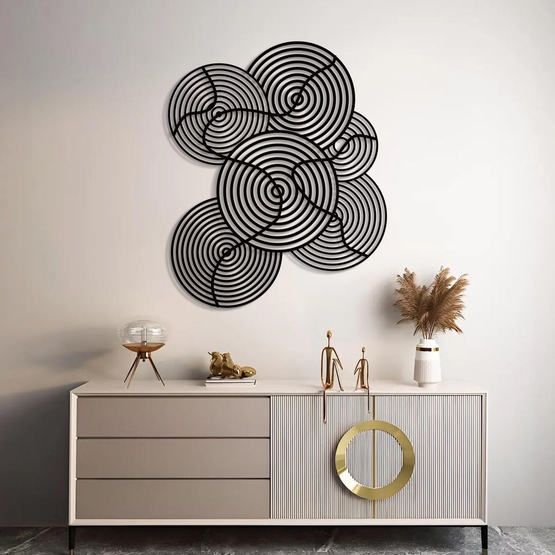 Abstract Circle Pattern Metal Wall Art, Modern Black Steel Wall ...