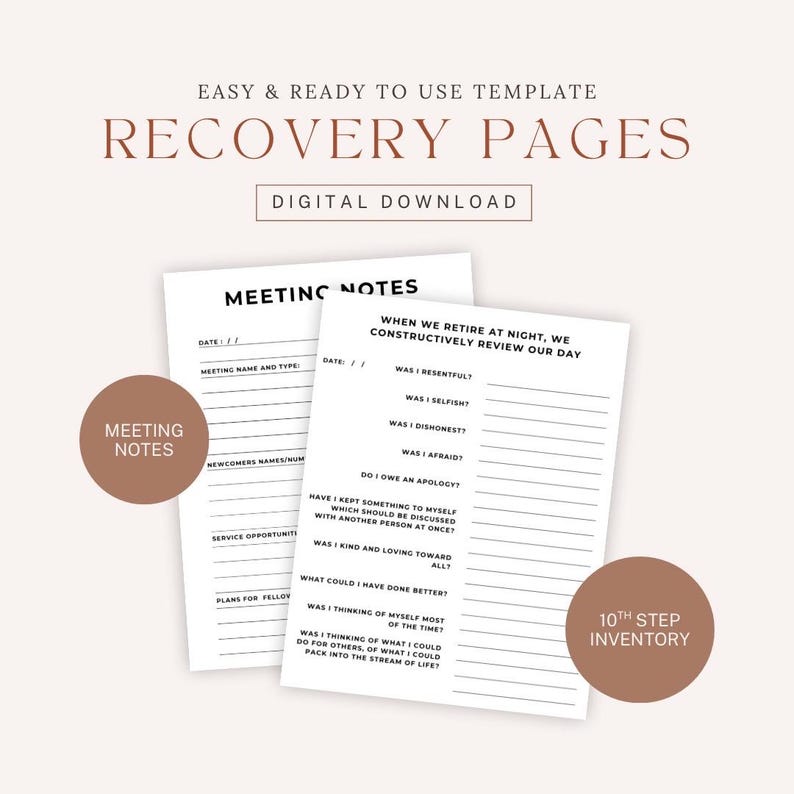 Recovery Journal Printable: Daily 10th Step, Meeting Notes (digital ...