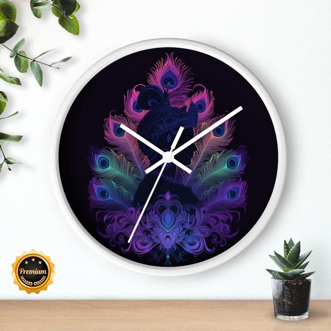 Krishna Wall Clock : Peacock Feather Art Clock, Spiritual Home Decor ...