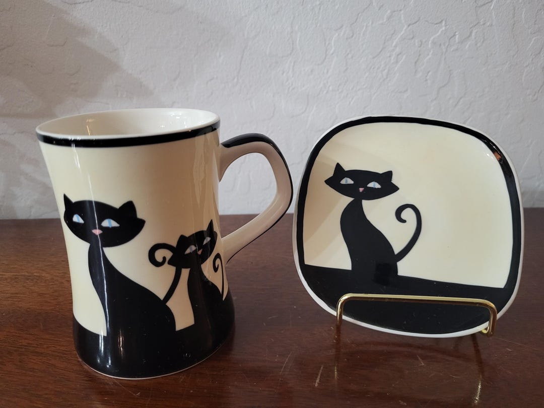 Huesnbrews Black Cat Mug and Saucer Set - Etsy