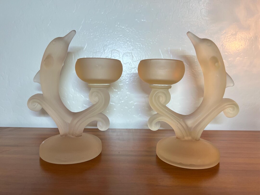 Vintage Frosted Glass Dolphin Candle Holders – Coastal Decor Pair - Etsy