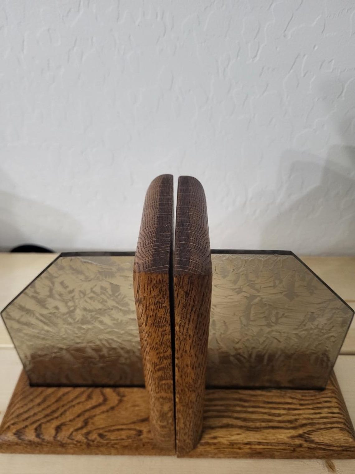 Vintage Wooden and Glass Bookend Set With Frosted Glass Panels - Etsy