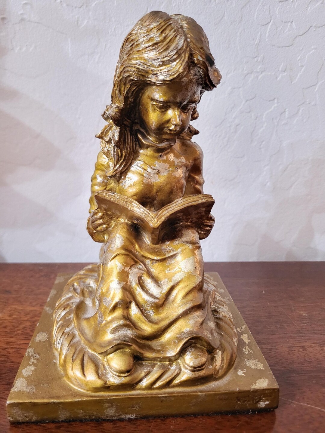 Vintage Gold Tone Girl Reading Book Statue – Classic Decorative ...
