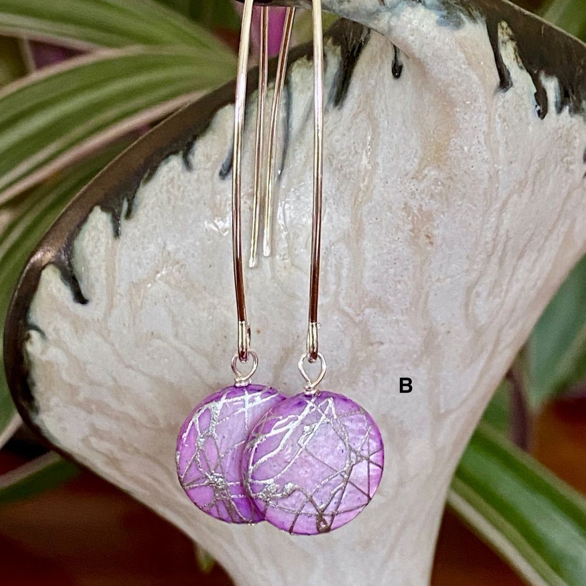 Fuchsia Pink Shell With Silver Drizzle Earrings Purple Pink - Etsy