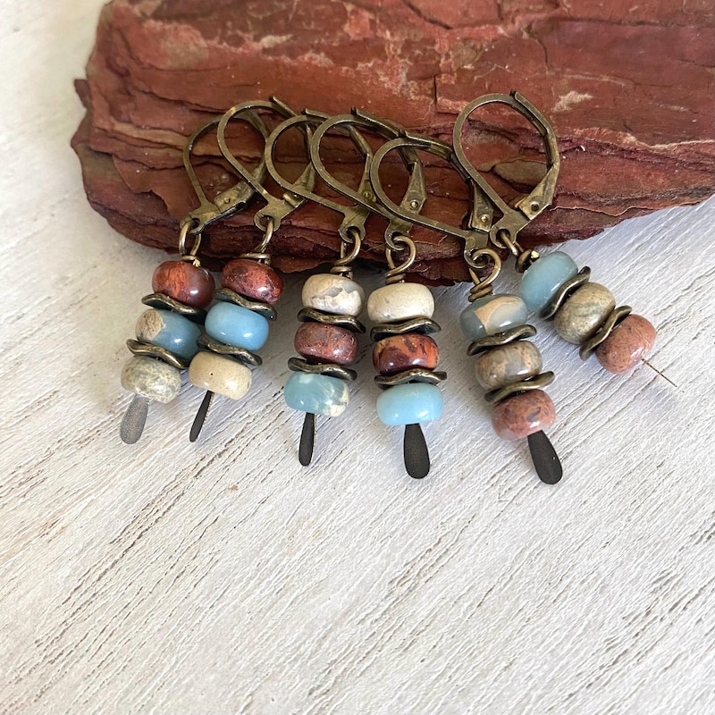 Brass and Jasper Earrings - Etsy