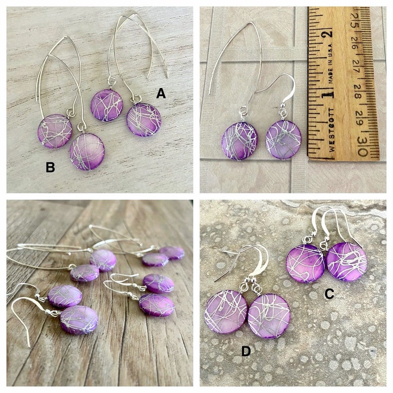 Fuchsia Pink Shell With Silver Drizzle Earrings Purple Pink - Etsy