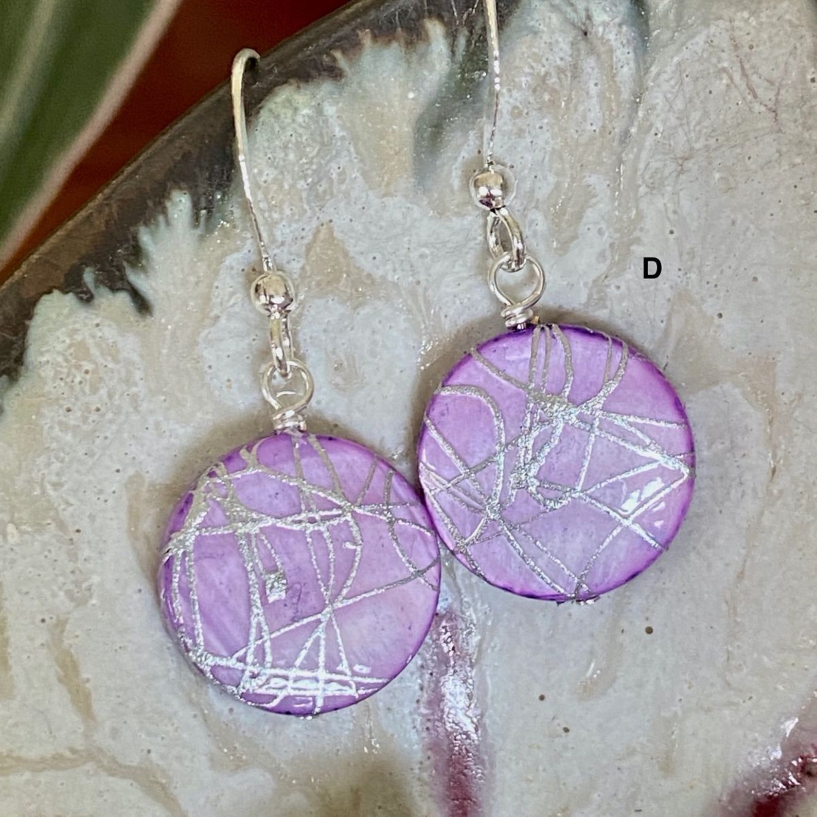 Fuchsia Pink Shell With Silver Drizzle Earrings Purple Pink - Etsy