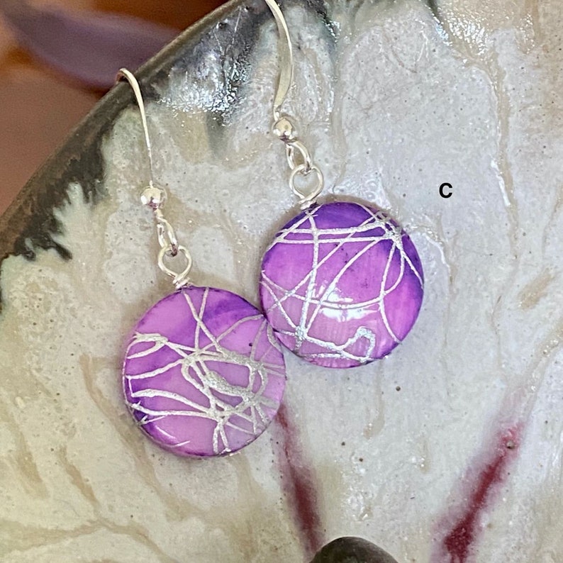 Fuchsia Pink Shell With Silver Drizzle Earrings Purple Pink - Etsy