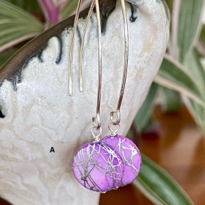 Fuchsia Pink Shell With Silver Drizzle Earrings, Purple Pink, Orchid ...