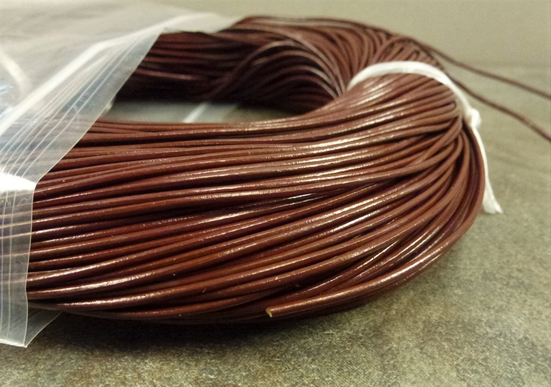 20ft. Medium Brown Cowhide Leather Cord, 1.5mm Diameter, Round ...