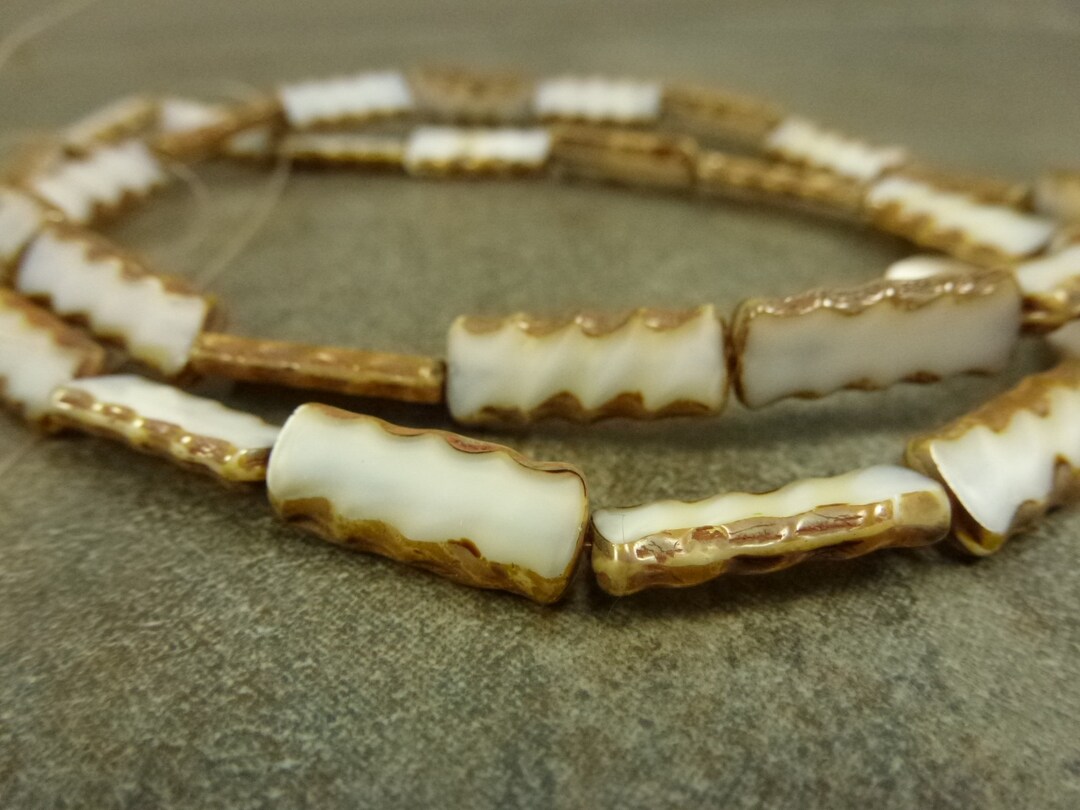 10pc Milky White Picasso Ripple Beads, 17x7mm Czech Glass, Table Cut ...