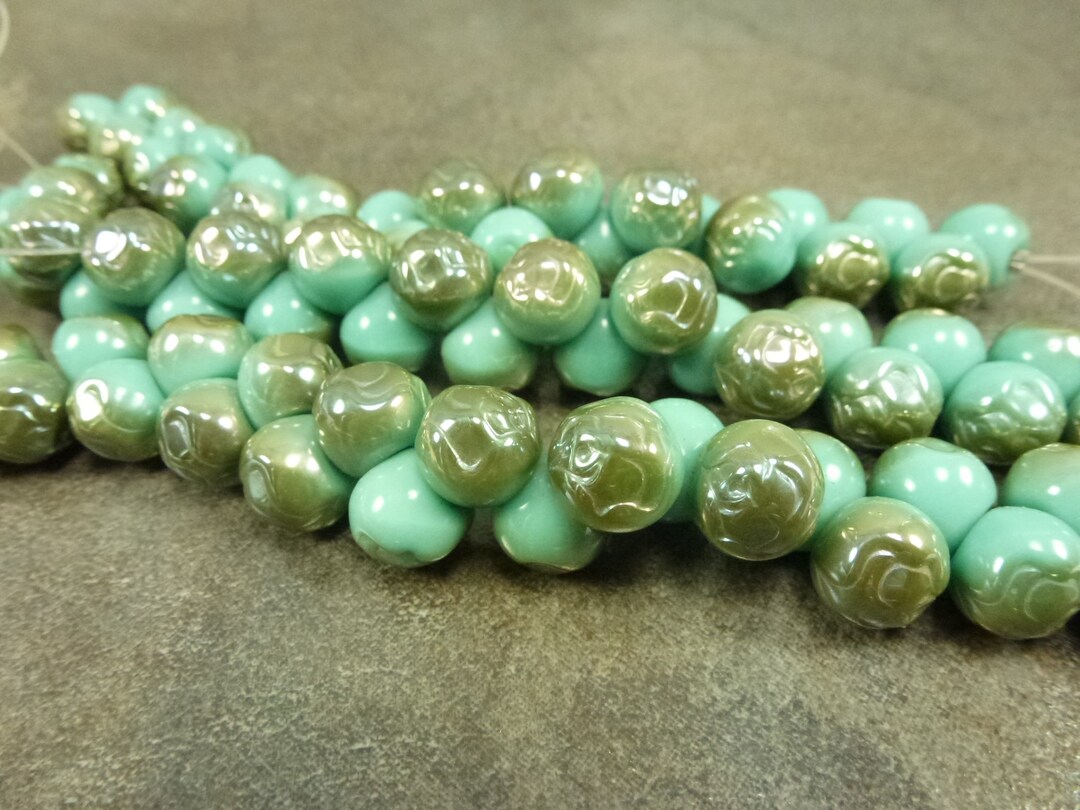 Dark Mint Celsian Rosebud Mushroom Button Beads 10mm 25pc Czech Pressed ...