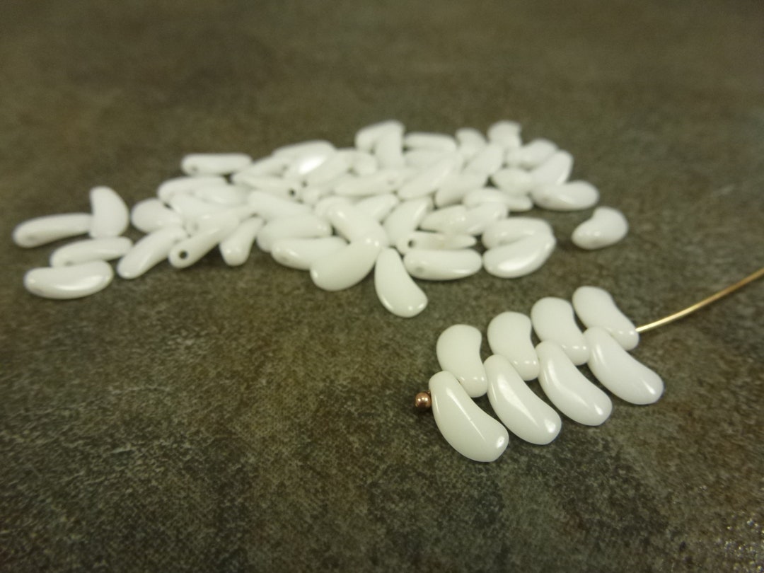 White Czech Glass 'Flint' Beads, 4x8mm, 50pc, Petal Style Drop, Top ...