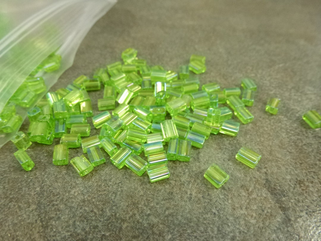 Peridot AB Luster 5x3.5mm Tile Beads Czech Glass Baby Pillow 25 Grams ...