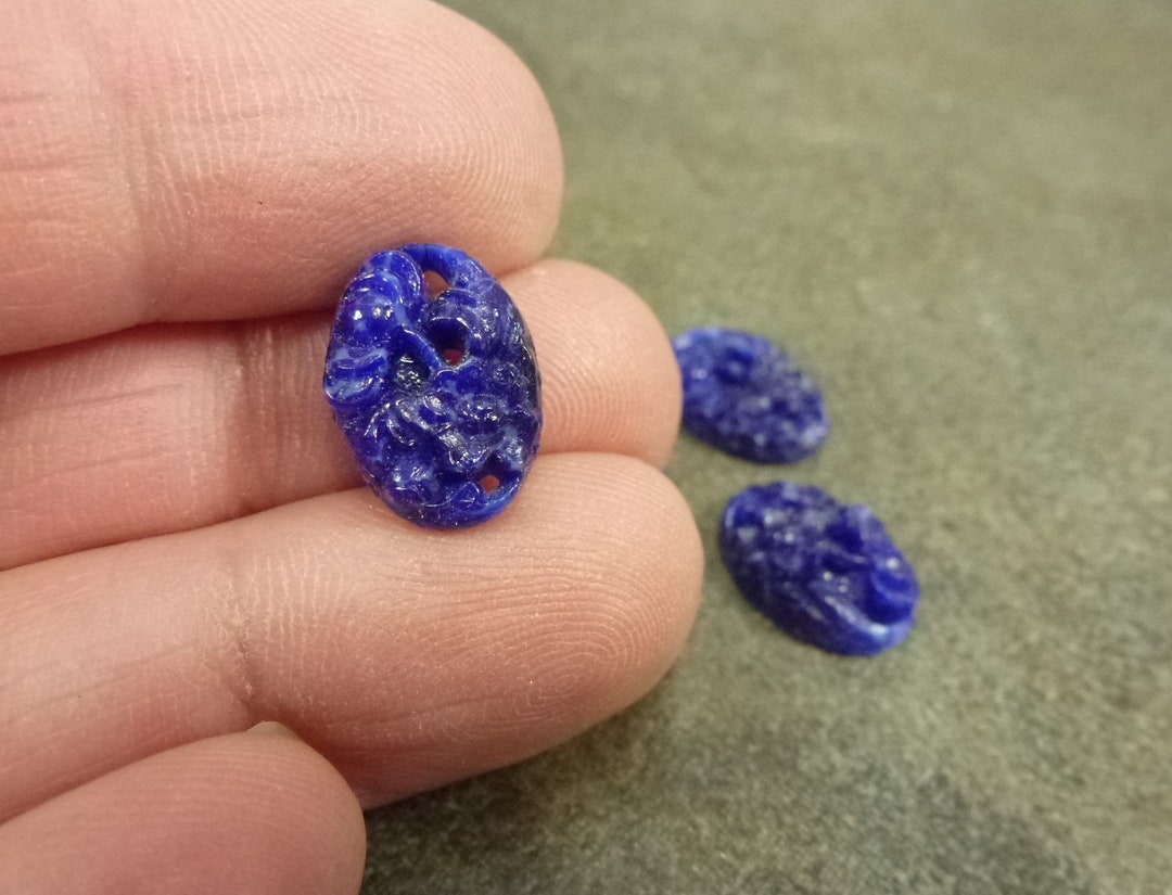 4pc 'lapis Matrix' Vintage Japanese 14x10mm Pierced Floral Motif Oval ...
