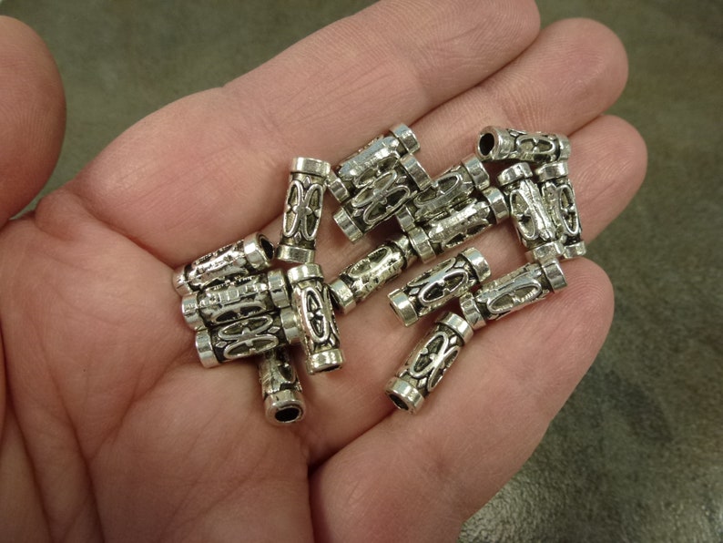25pc Fancy Tube 13x5mm Antiqued Silver Tone Metal Bead 3mm - Etsy