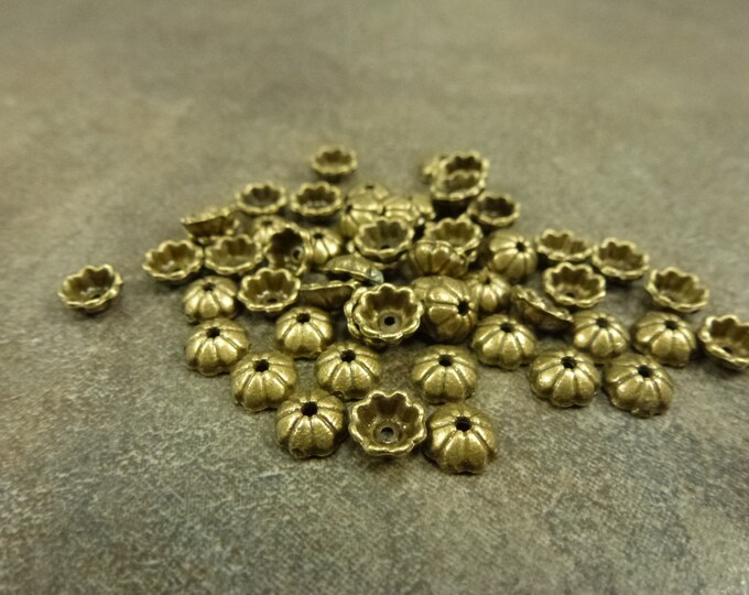 6mm Small Dome Flower Bead Cap Antiqued Bronze Tone 100pc Metal Alloy ...