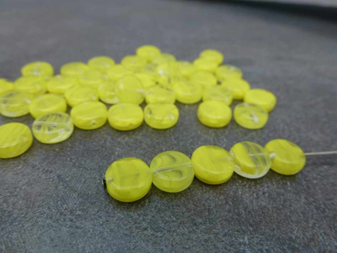 50pc Crystal/yellow Coin Beads, Czech Pressed Glass 8x3mm Flat Coin ...