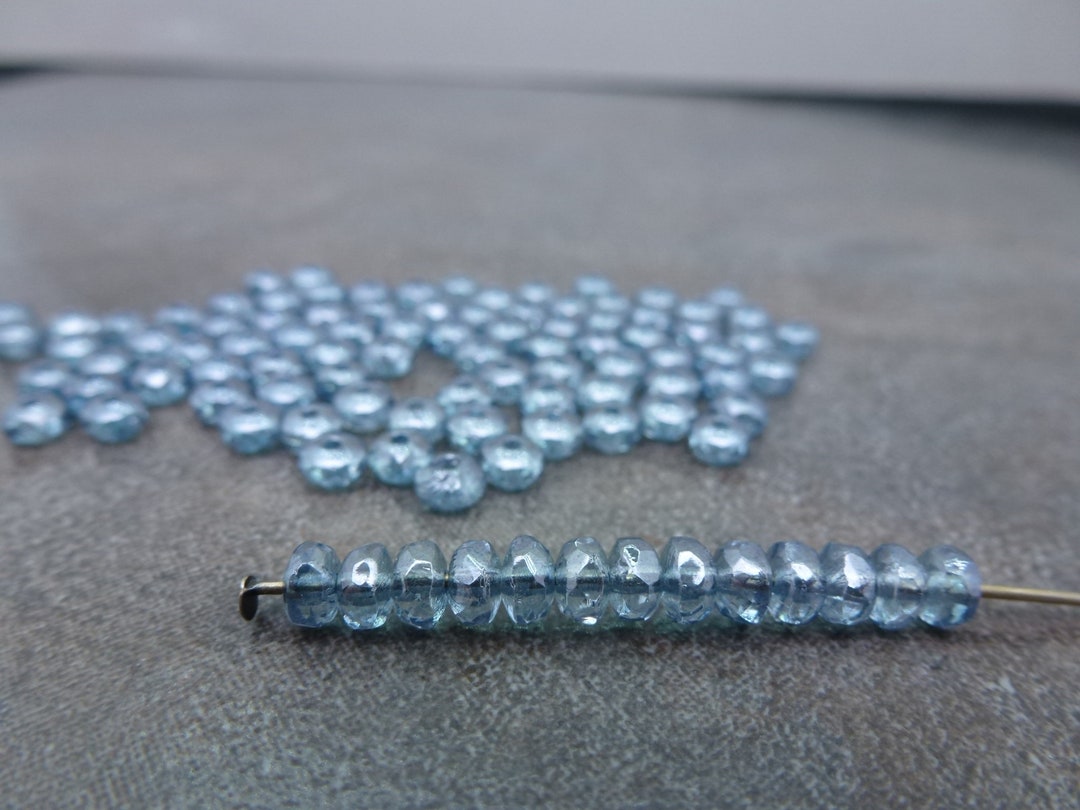 100pc Lumi Blue Luster Gem Cut Rondelle Beads, Czech Faceted Glass ...