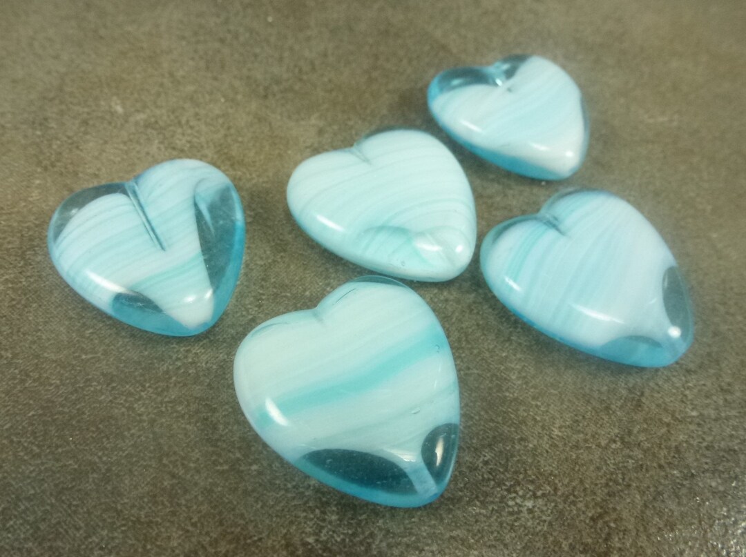 Porphyr Blue Heart Beads 24x22mm Large Czech Pressed Glass 5pc Light ...