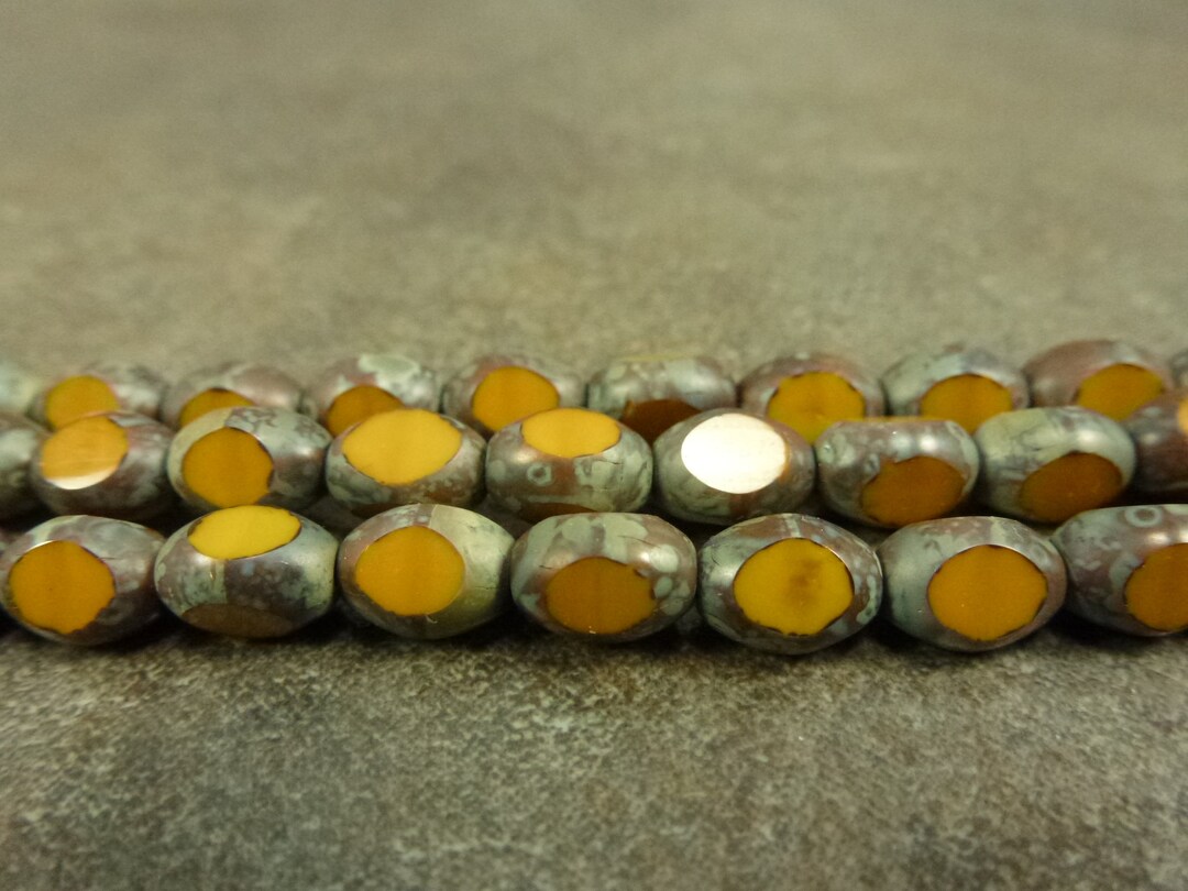 18pc Earthy Orange Picasso Window Cut Beads, 8x6mm Czech Glass, Premium ...