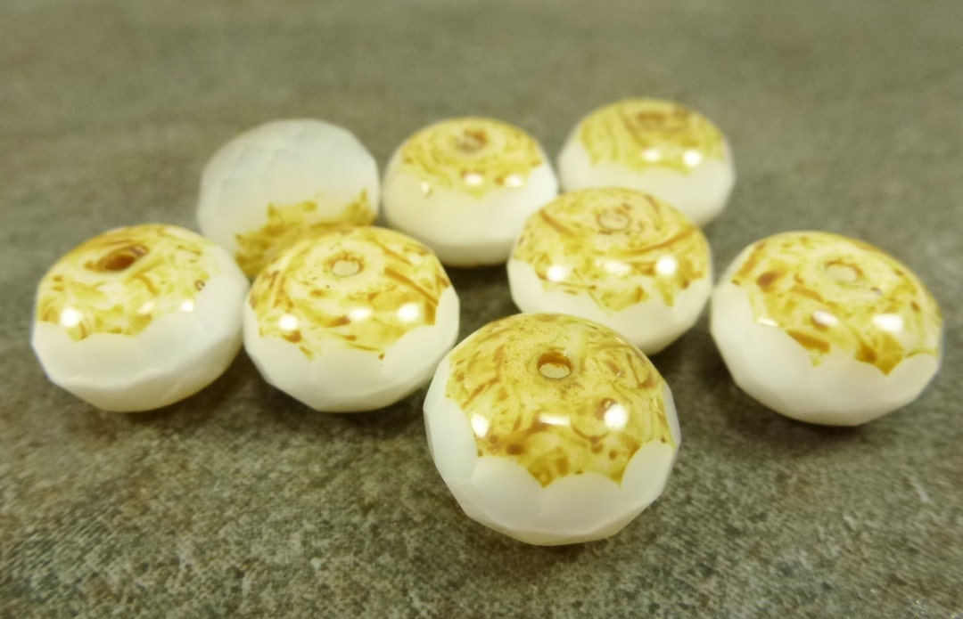Chalk Opal Picasso Czech Glass Jumbo Gem Cut Rondelle Firepolish Beads ...