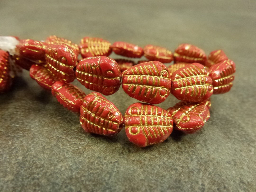 Red/gold Czech Pressed Glass Trilobite Beads 11x10mm 12pc - Etsy