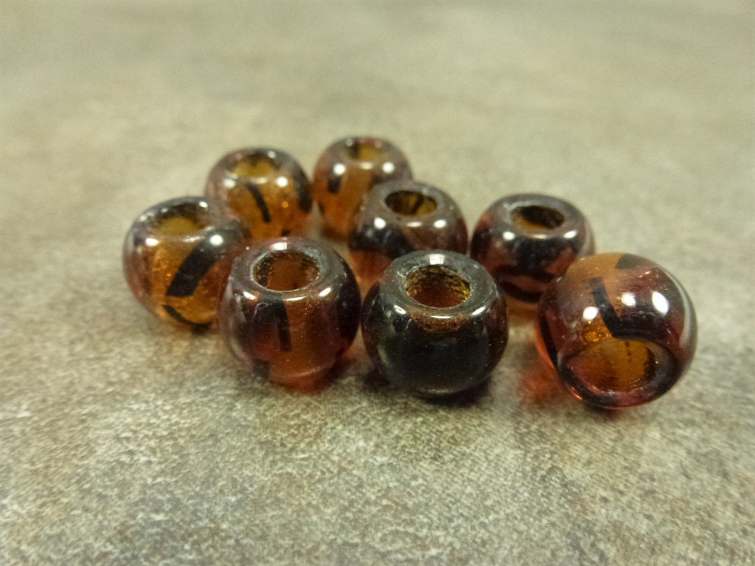 Brown Tortoise Smooth Roller Czech Glass Beads 9x12mm Large Hole, 8pc ...