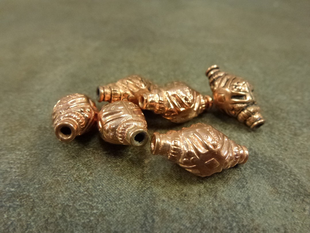 6pc Copper Diamond Barrel Beads, 20x10mm, Long Diamond, Hollow Barrel ...