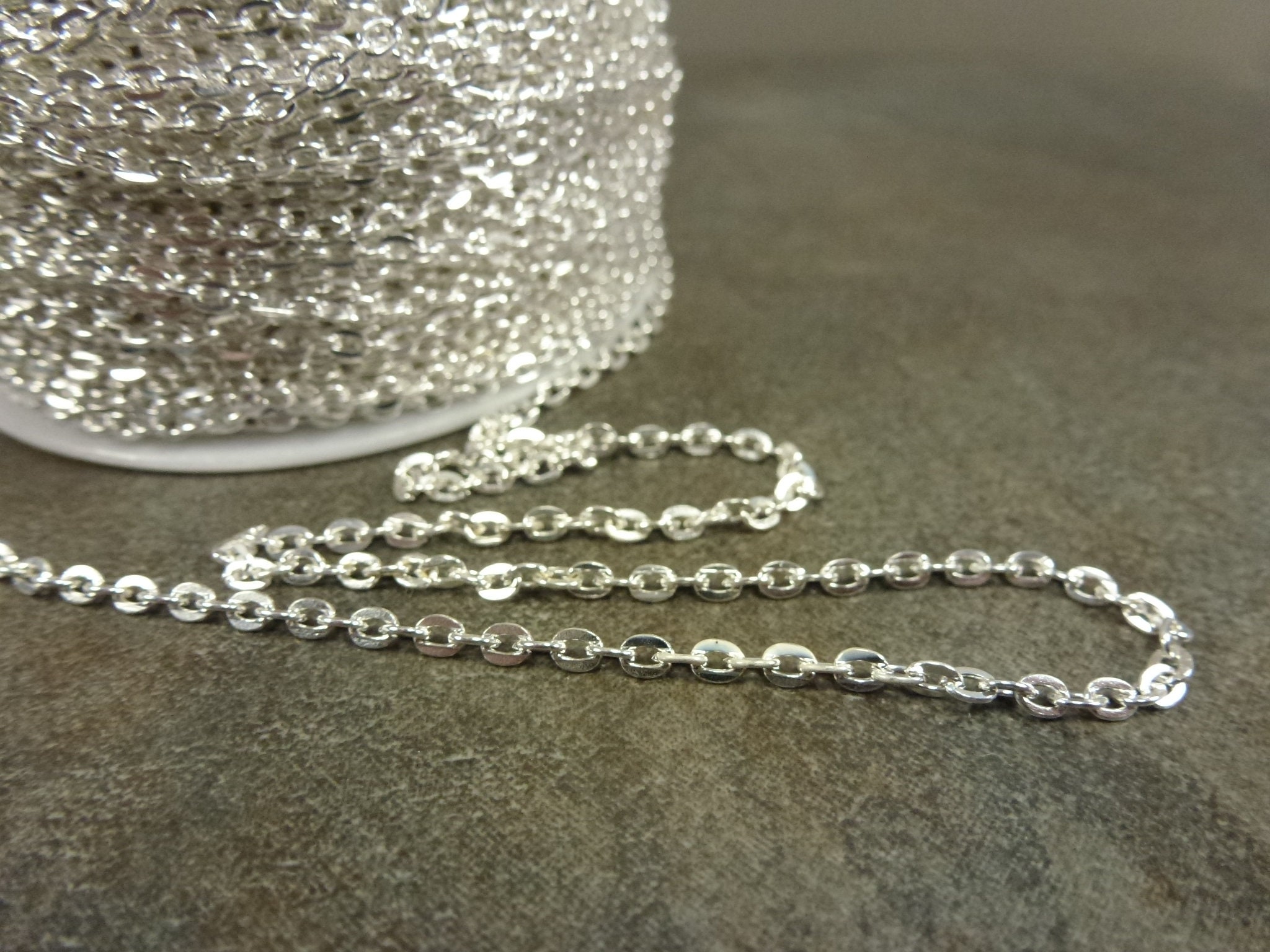 10ft. Shiny Silver Tone Cable Chain 3x2mm Links Iron Base Metal ...