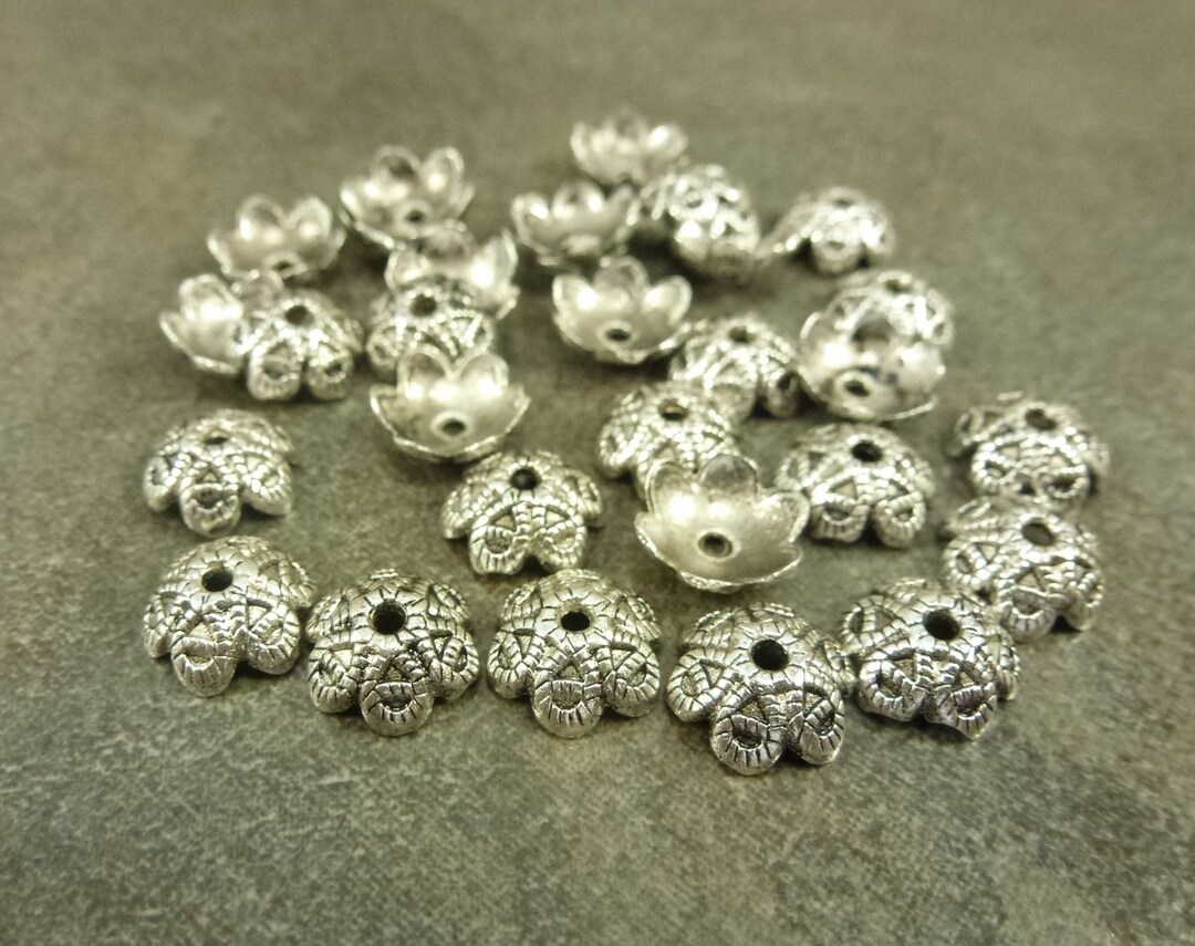 CLEARANCE 190pc 9mm Roped Flower Dome Bead Cap Antiqued Silver Tone ...