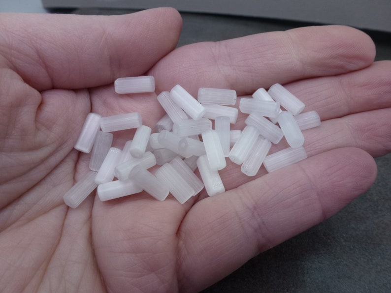 White Satin Czech Glass Atlas Beads 10x4mm 50pc 5-sided Pentagon Fluted ...